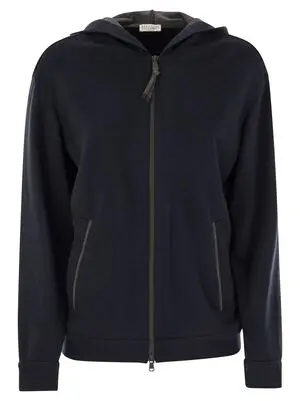 Brunello Cucinelli Cotton And Silk Interlock Hooded Top With Jewel Stripe Detail - Multicolor