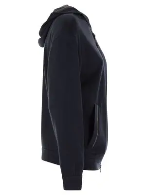 Brunello Cucinelli Cotton And Silk Interlock Hooded Top With Jewel Stripe Detail - Multicolor