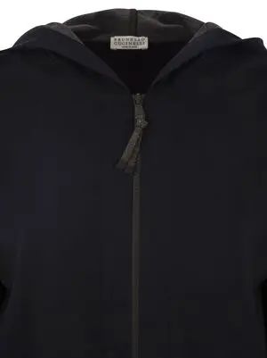 Brunello Cucinelli Cotton And Silk Interlock Hooded Top With Jewel Stripe Detail - Multicolor