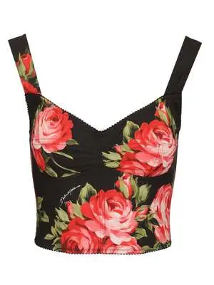 Dolce & Gabbana Rose Bouquet Print Bustier Top - Black