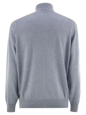 Brunello Cucinelli High-necked Zip-up Cashmere Cardigan - Blue