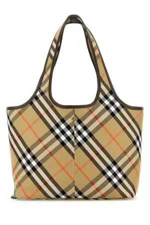 Burberry Embroidered Canvas Small Check Shopping Bag