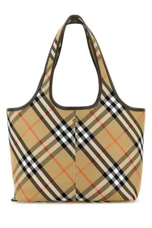 Burberry Embroidered Canvas Small Check Shopping Bag