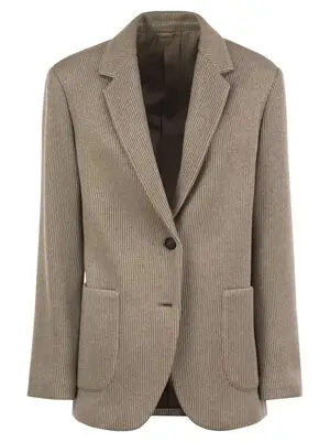 Brunello Cucinelli BRUNELLO CUCINELLI Sparkling English Rib Cotton And Viscose Knitted Jacket With Monili Cream