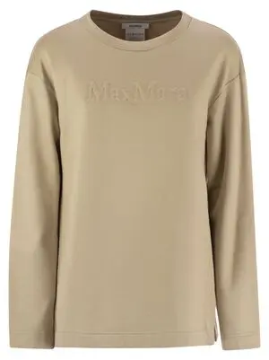 Max Mara Silk And Cotton Crewneck Sweatshirt With Embossed Logo - Multicolor