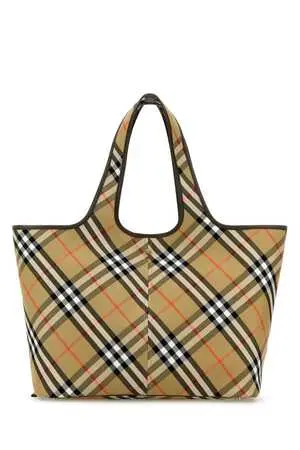 Burberry Embroidered Canvas Medium Check Shopping Bag - Multicolor