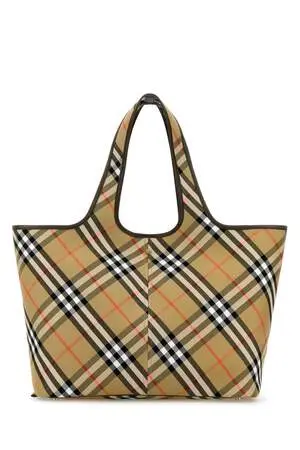 Burberry Embroidered Canvas Medium Check Shopping Bag - Multicolor