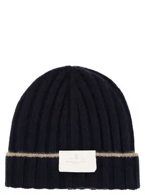Brunello Cucinelli English Rib Cashmere Knit Beanie - Blue