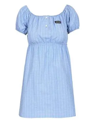 Miu Miu Cotton Poplin Mini Dress With Puff Sleeves - Blue