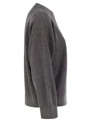 Brunello Cucinelli Ribbed Crew Neck Sweater With Metallic Details
