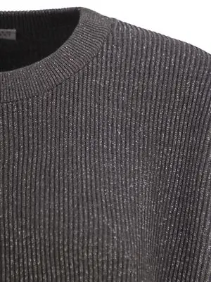 Brunello Cucinelli Ribbed Crew Neck Sweater With Metallic Details