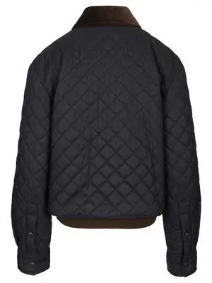 Loewe Quilted Technical Fabric Jacket With Corduroy Collar And Leather Pocket