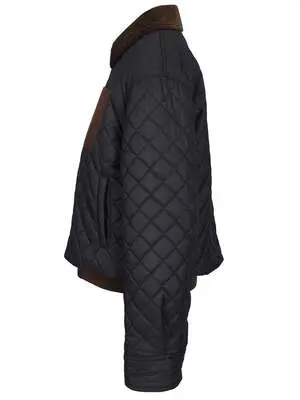 Loewe Quilted Technical Fabric Jacket With Corduroy Collar And Leather Pocket