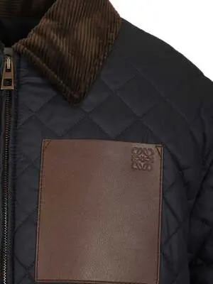 Loewe Quilted Technical Fabric Jacket With Corduroy Collar And Leather Pocket