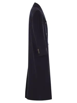 Brunello Cucinelli Long Double-breasted Wool Coat With Monile Embellishment