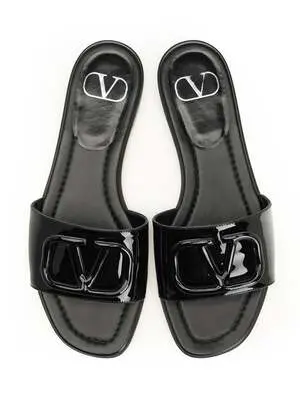Valentino Garavani Vlogo Signature Patent Leather Slide Sandals