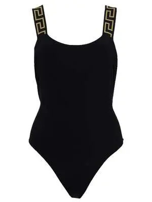 Versace One Piece Swimsuit With Greek Detail - Black