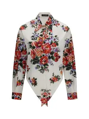 Dolce & Gabbana Cotton Shirt With Bouquet Print And Front Knot Detail - Multicolor