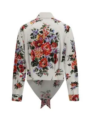 Dolce & Gabbana Cotton Shirt With Bouquet Print And Front Knot Detail - Multicolor