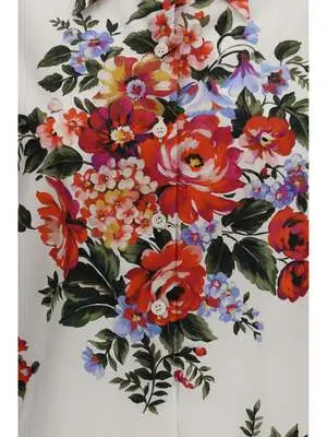 Dolce & Gabbana Cotton Shirt With Bouquet Print And Front Knot Detail - Multicolor