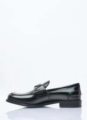 Prada Brushed Leather Loafers With Logo Plaque - Black