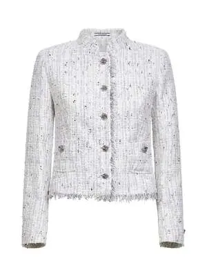 Tagliatore White Cotton Blend Tweed Jacket With Guru Collar - Multicolor