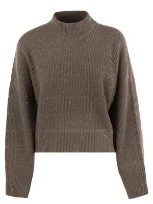 Brunello Cucinelli BRUNELLO CUCINELLI Cashmere And Wool Turtleneck Sweater With Sequins Brown