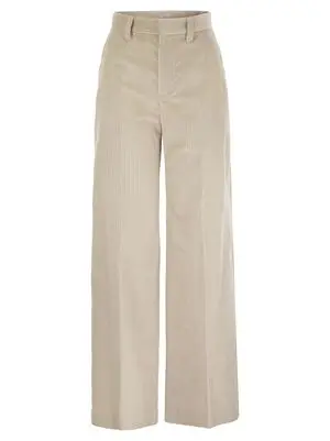 Brunello Cucinelli BRUNELLO CUCINELLI Fluid Corduroy Sartorial Track Trousers With Jewellery Embellishment Multicolor