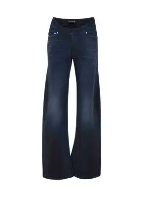 Balenciaga Blue Cotton Denim Curved Waist Jeans - Multicolor