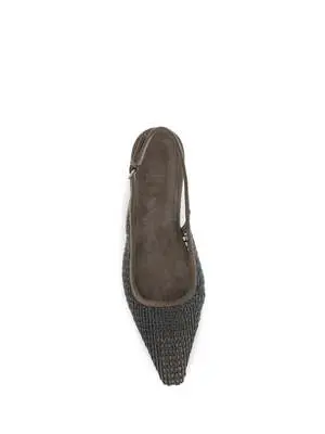 Brunello Cucinelli Pointed Slingback Ballerinas With Precious Net Embroidery