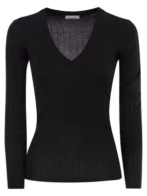 Brunello Cucinelli Lightweight Ribbed Cashmere And Silk Sweater - Black
