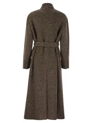 Brunello Cucinelli Wool And Cashmere Diagonal Mélange Coat With Belt