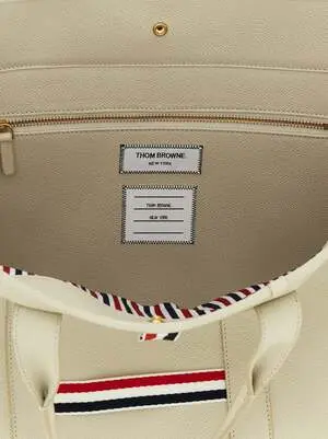 Thom Browne Pebble Grain Leather Tool Tote With Perforated Hector Detail - White