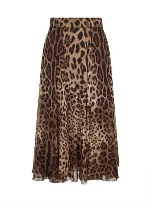 Dolce & Gabbana Leopard Print Chiffon Full Skirt - Multicolor