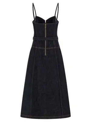 SELF-PORTRAIT Indigo Denim Flared Midi Dress