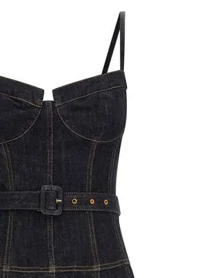 SELF-PORTRAIT Indigo Denim Flared Midi Dress
