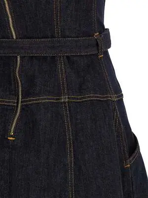 SELF-PORTRAIT Indigo Denim Flared Midi Dress