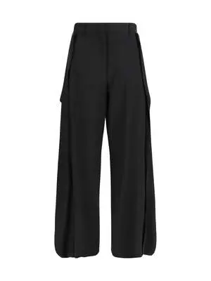 Loewe Draped Wool Trousers With Embroidered Logo - Black