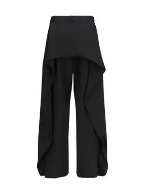 Loewe Draped Wool Trousers With Embroidered Logo - Black
