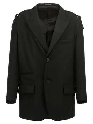 Yohji Yamamoto Single-breasted Blazer With Strap Detail - Black