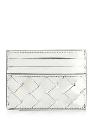 Bottega Veneta Laminated Leather Card Holder - Silver