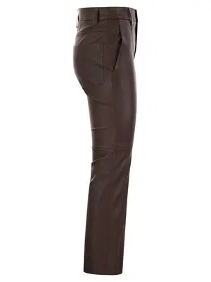 Brunello Cucinelli Stretch Nappa Leather Square Cigarette Trousers With Jewellery Embellishment - Multicolor