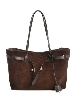 Balenciaga Bel Air Large Tote Bag In Suede Calfskin - Brown
