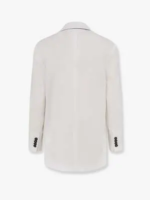 Brunello Cucinelli White Cotton Blazer - Multicolor