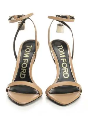 TOM FORD Padlock Leather Stiletto Sandals - Brown