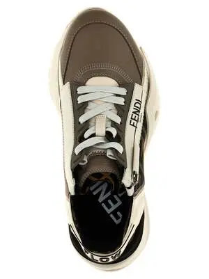 Fendi Flow Leather Sneakers With Ff Jacquard Details - Multicolor