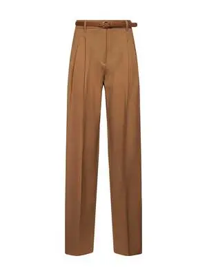 Max Mara Camel Stretch Wool Canvas Fluid Trousers