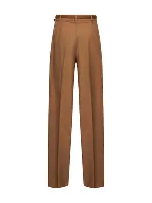 Max Mara Camel Stretch Wool Canvas Fluid Trousers