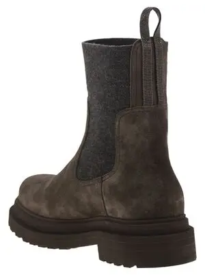 Brunello Cucinelli Suede And Knit Chelsea Boots With Embellished Loop