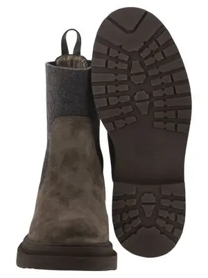 Brunello Cucinelli Suede And Knit Chelsea Boots With Embellished Loop
